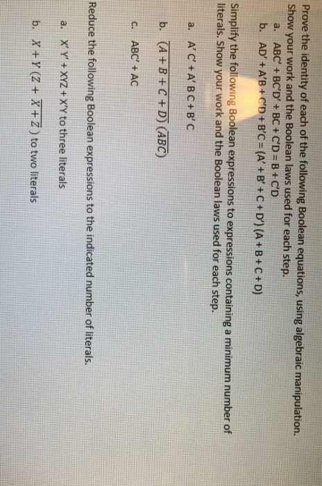 Solved Prove the identity of each of the following Boolean | Chegg.com