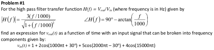 Solved Problem #1 For the high pass filter transfer function | Chegg.com