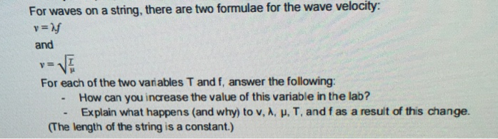 Solved For waves on a string, there are two formulae for the | Chegg.com