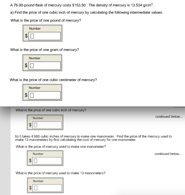 Solved A 76.00-pound flask of mercury costs $153.50. The | Chegg.com