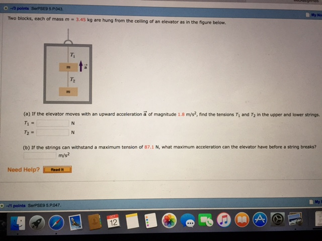 Solved Two blocks, each of mass m 3.45 kg are hung from the | Chegg.com