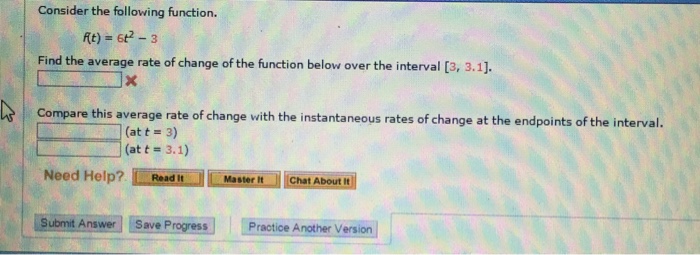 Solved Consider the following function. f(t) - 6t2 - 3 | Chegg.com