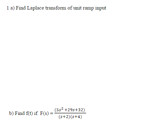 Solved Find Laplace transform of unit ramp input Find f(t) | Chegg.com