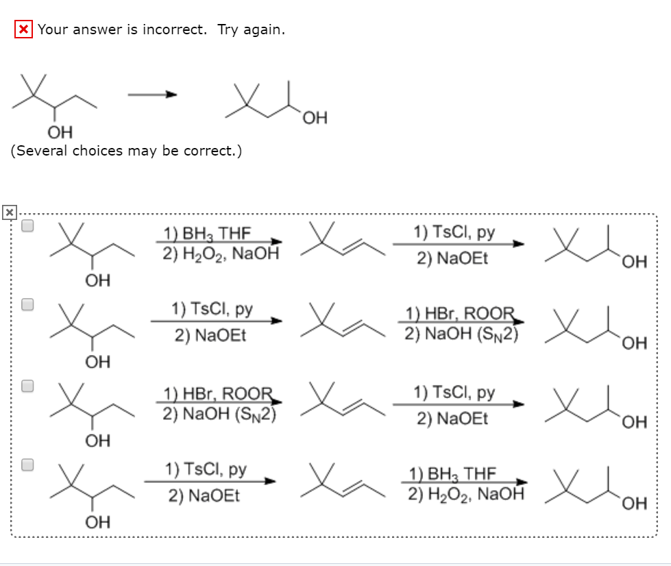 Solved x Your answer is incorrect. Try again OH OH (Several | Chegg.com Solved x Your answer is incorrect. Try again OH OH (Several | Chegg.com