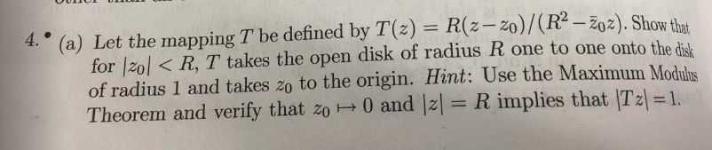 Solved 4.' (a) Let the mapping T be defined by T(z) R(z 20)/ | Chegg.com