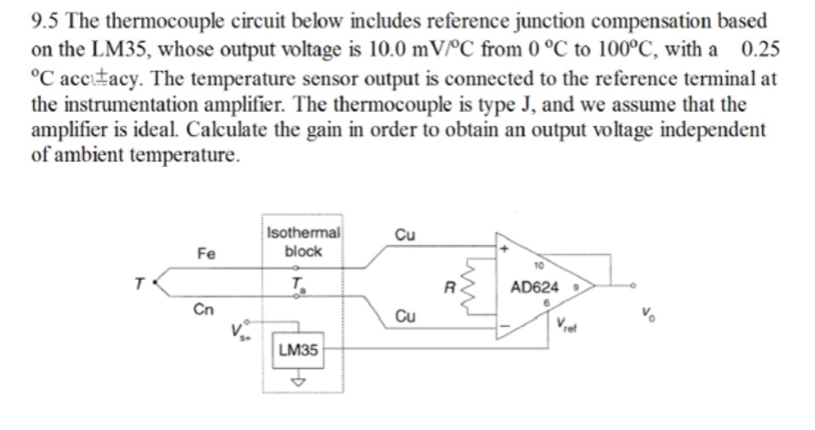 Solved 9.5 The thermocouple circuit below includes reference | Chegg.com