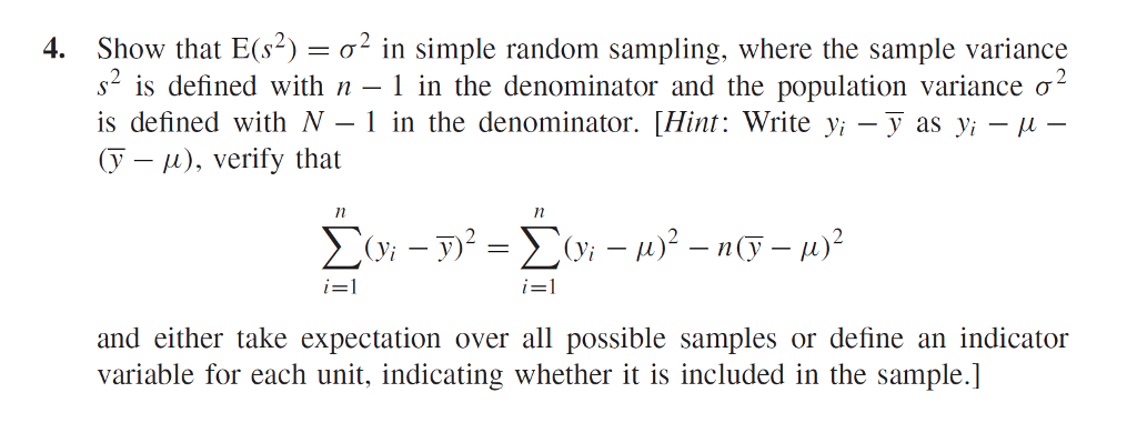 Show that E(r) = σ2 in simple random sampling, where | Chegg.com