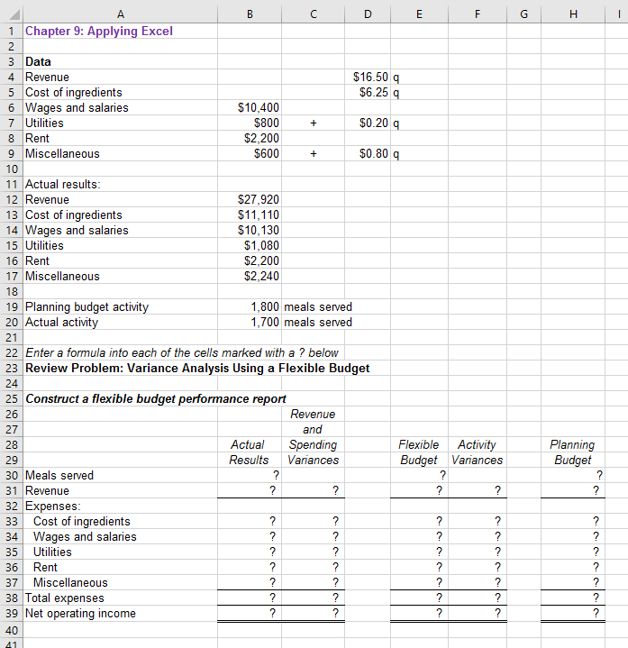 Solved A B C D E F G H I 1 Chapter 9: Applying Excel 3 Data | Chegg.com