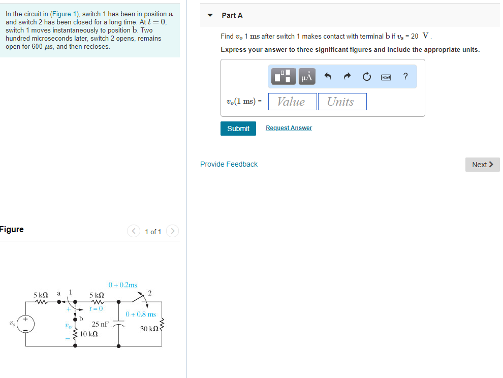 Solved In the circuit in (Figure 1), switch 1 has been in | Chegg.com