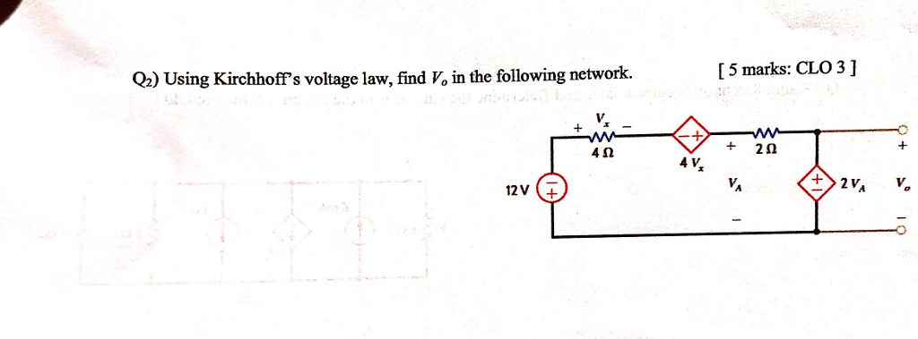 Solved 2) Using Kirchhoff's voltage law, find V, in the | Chegg.com Solved 2) Using Kirchhoff's voltage law, find V, in the | Chegg.com