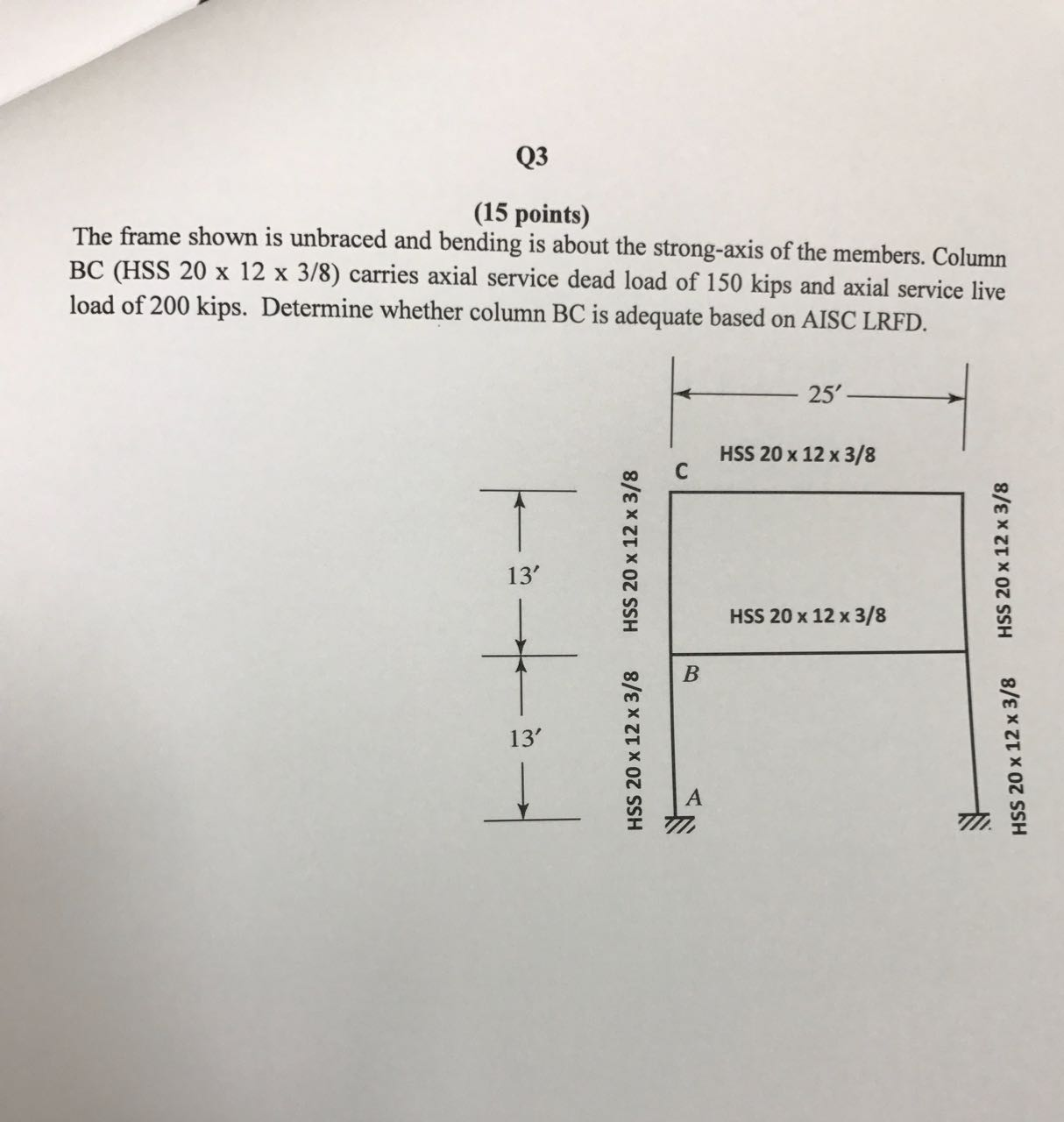 Solved The frame shown is unbraced and bending is about the | Chegg.com
