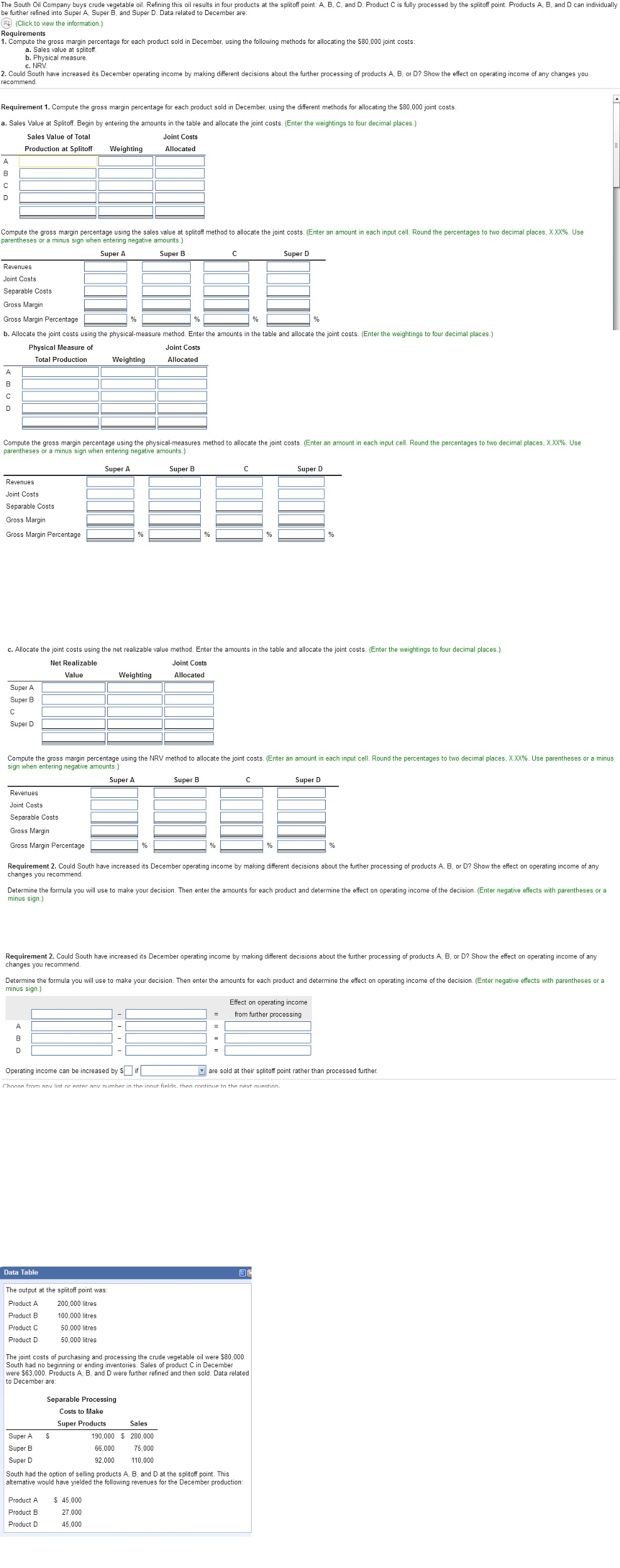 Solved The South Oil Company buys crude vegetable oil | Chegg.com