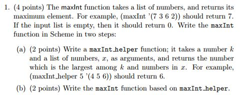 Solved The maxInt function takes a list of numbers, and | Chegg.com