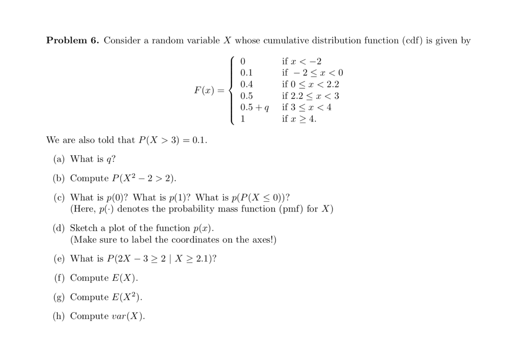 Solved Problem 6 Consider A Random Variable X Whose 