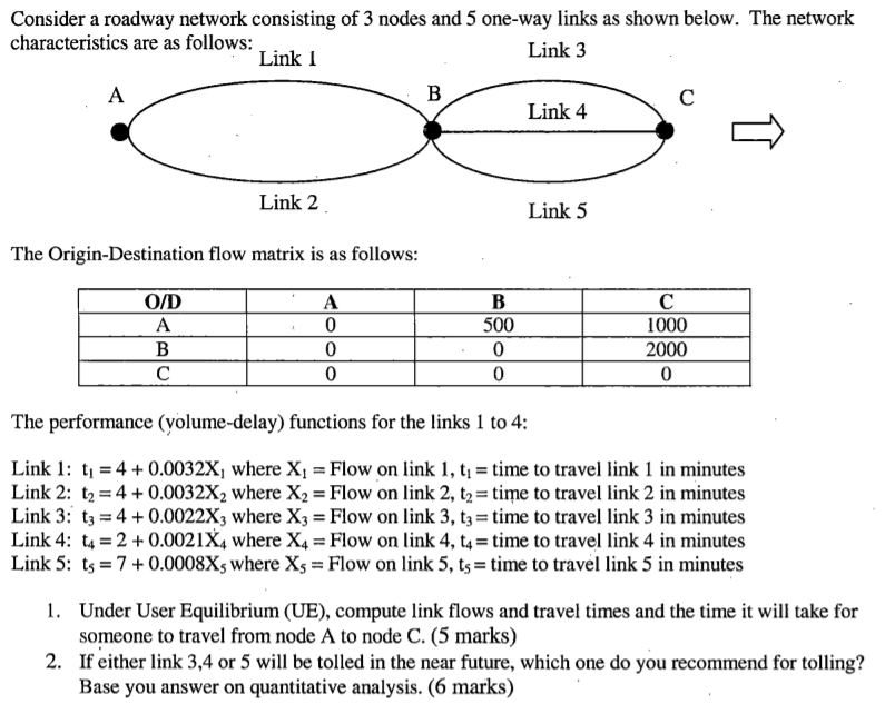 Solved Consider a roadway network consisting of 3 nodes and | Chegg.com