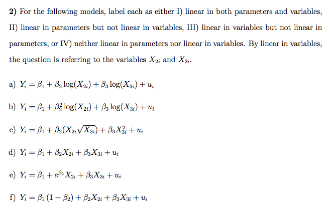 Solved For the following models, label each as either I) | Chegg.com