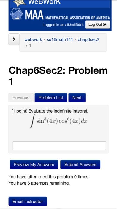 Solved WeBWorK MAA MATHEMATICAL ASSOCIATION OF AMERICA | Chegg.com