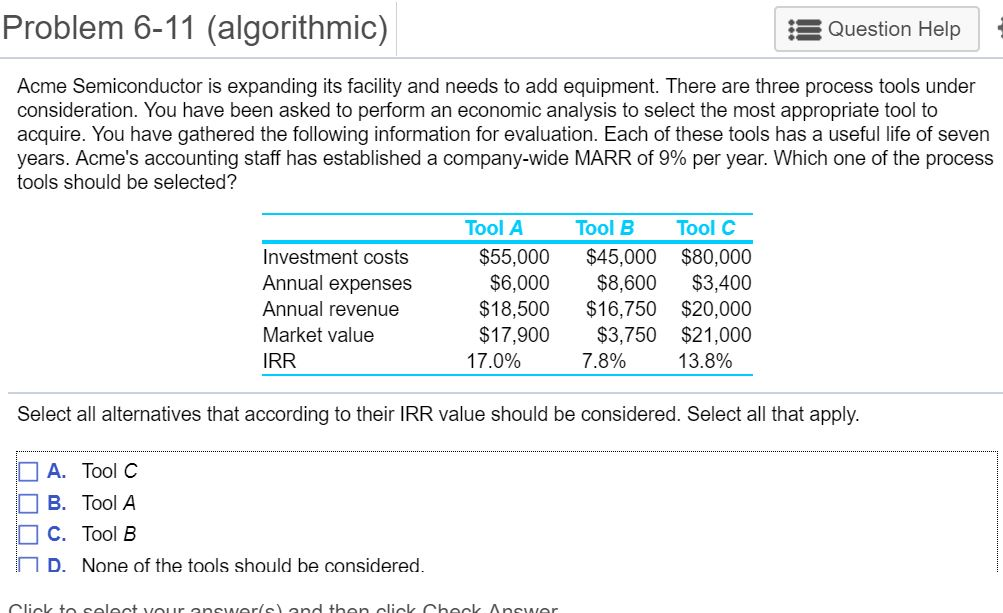 Solved Problem 6-11 (algorithmic) := Question Help Acme | Chegg.com