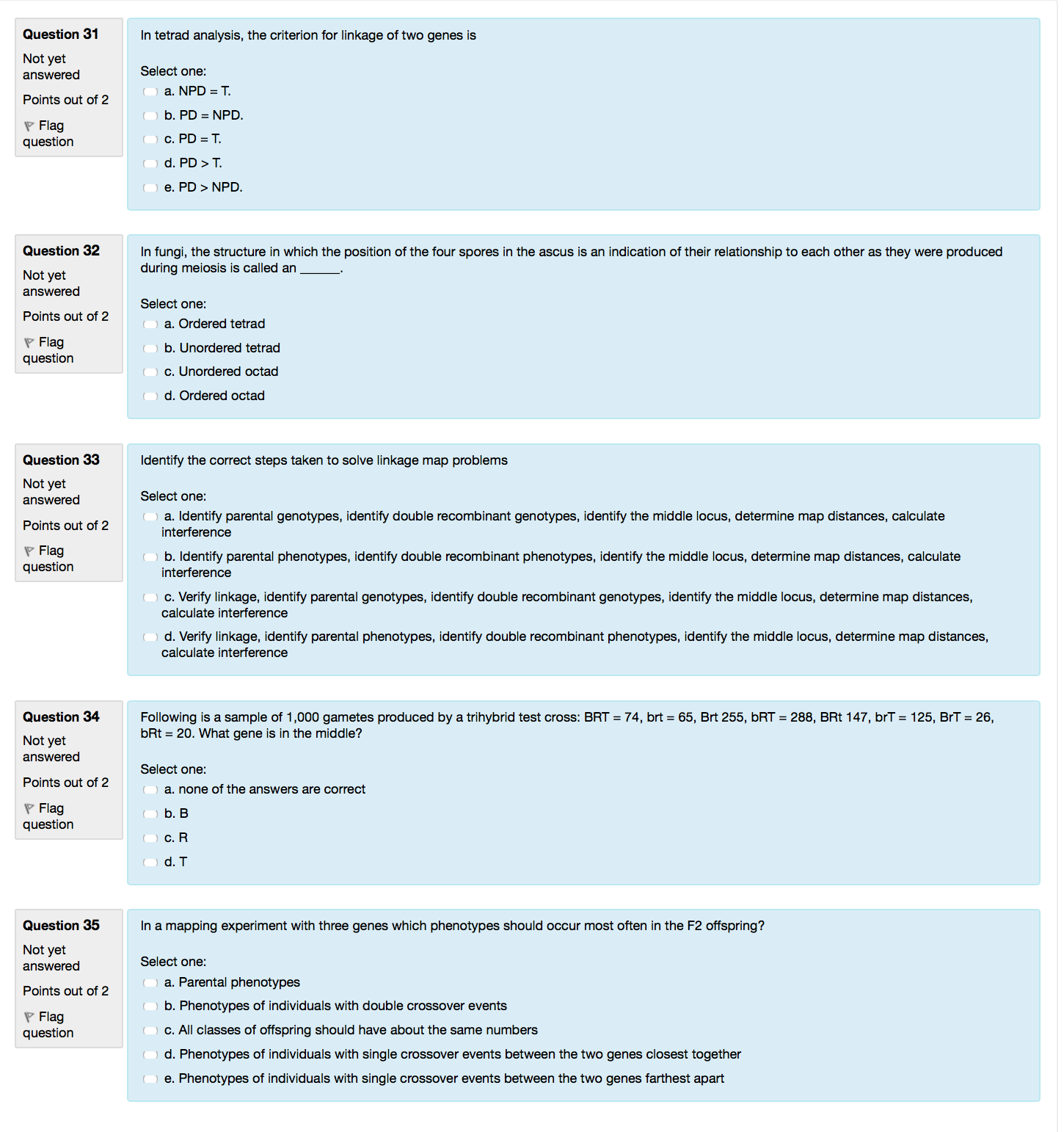 Solved In tetrad analysis, the criterion for linkage of two | Chegg.com