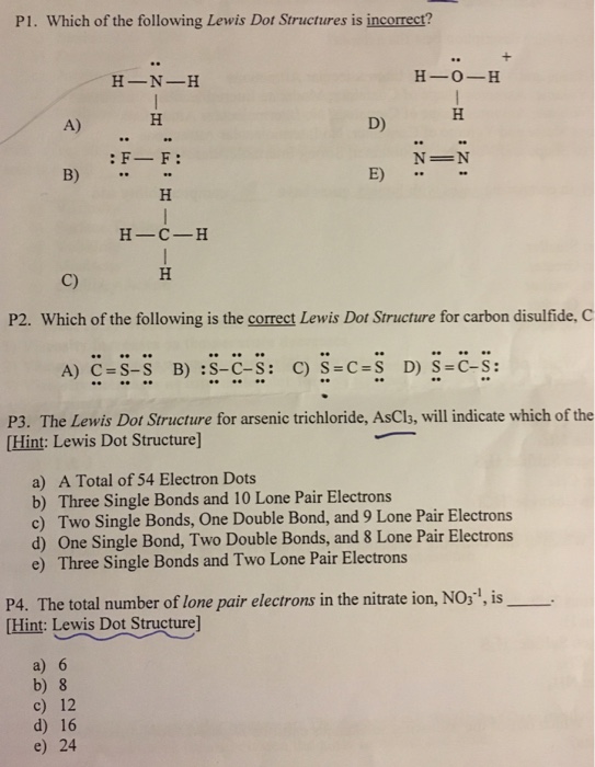 Solved Which Of The Following Lewis Dot Structures Is 4594