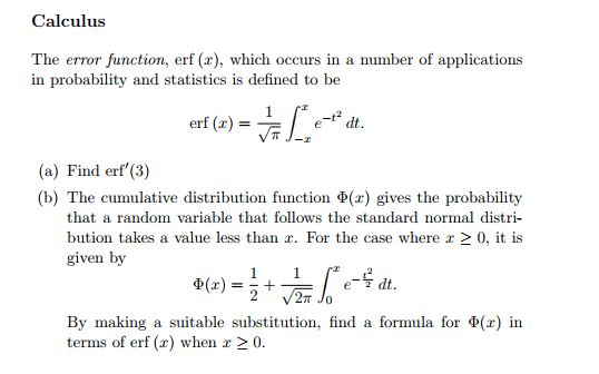 Solved Calculus The error function, erf (r), which occurs in | Chegg.com