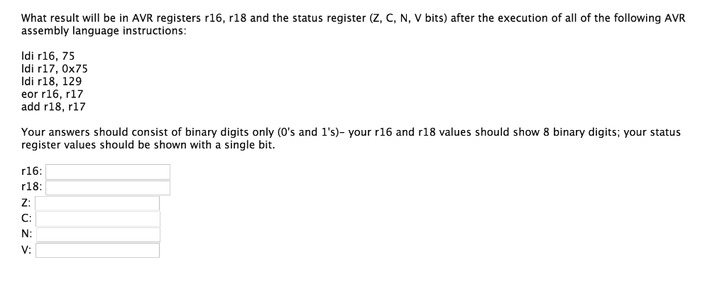Solved What result will be in AVR registers r16, r18 and the | Chegg.com