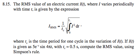 Solved 8.15. The RMS value of an electric current (t), | Chegg.com