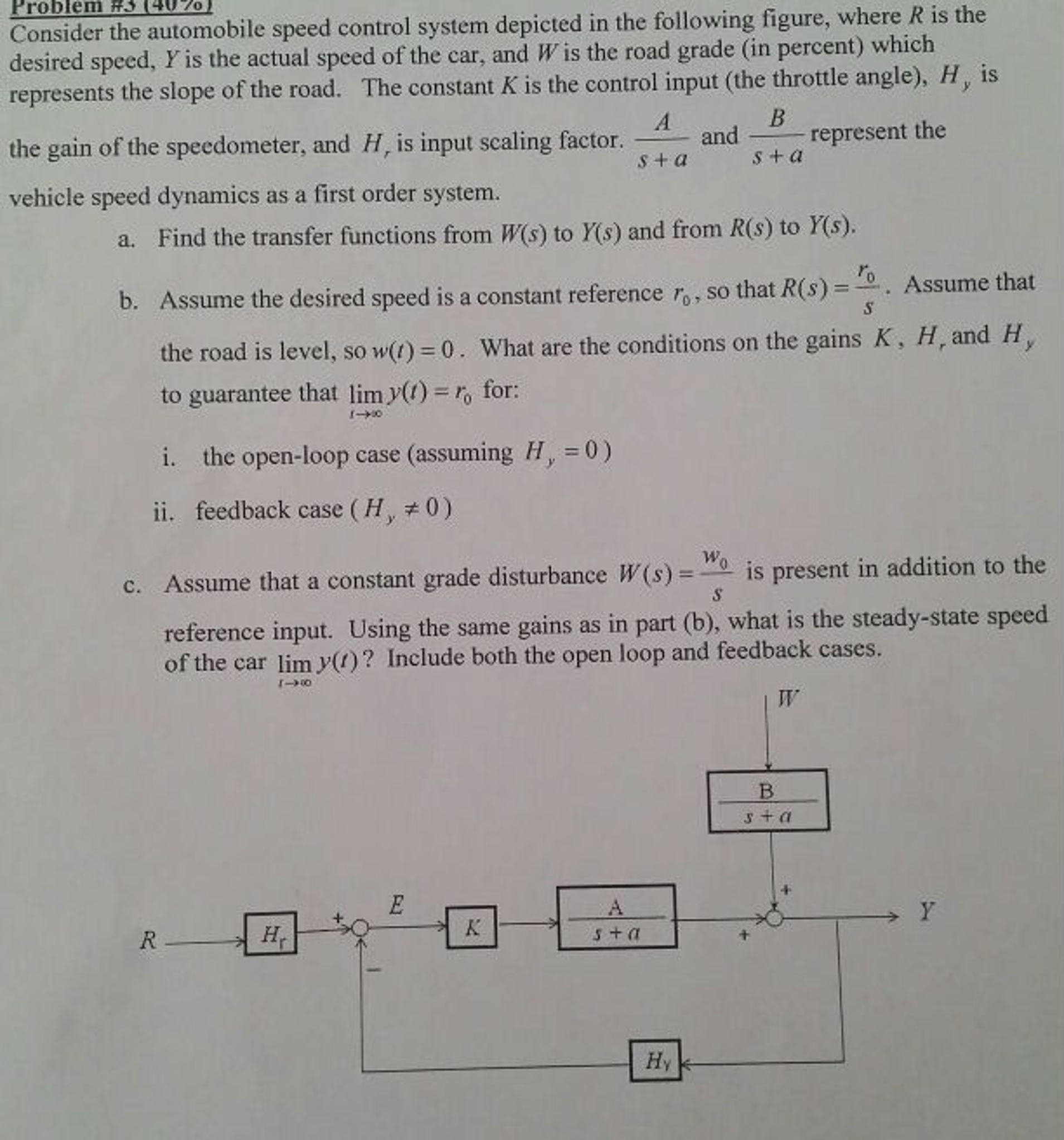 Consider the automobile speed control system depicted | Chegg.com
