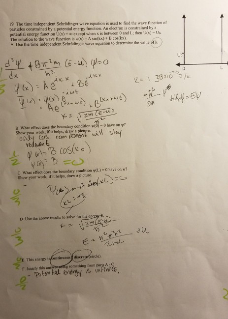 Solved 19 The time independent Schrödinger wave equation is | Chegg.com
