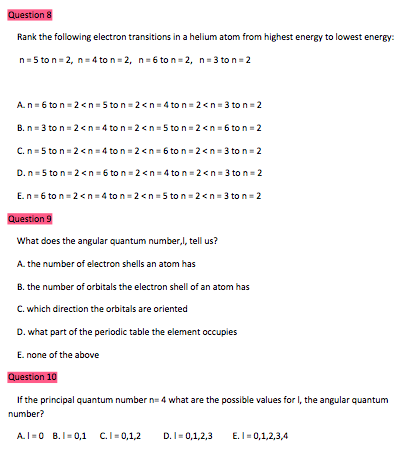 Solved Rank the following electron transitions in a helium | Chegg.com