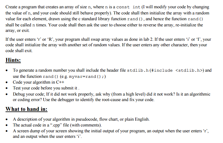 Solved Create A Program That Creates An Array Of Size N 9056