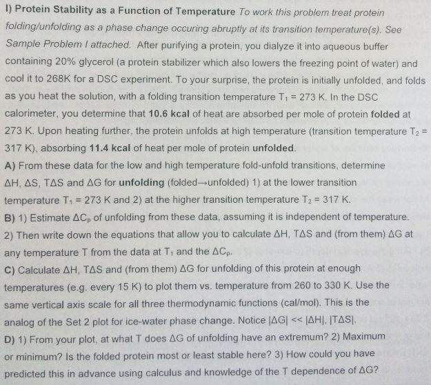 Solved 1) Protein Stability as a Function of Temperature To | Chegg.com