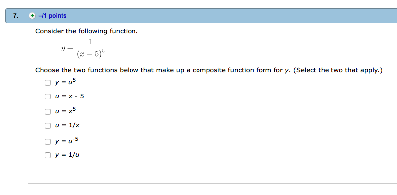 Solved Consider the following function. 1 V (x - 5)5 Choose | Chegg.com