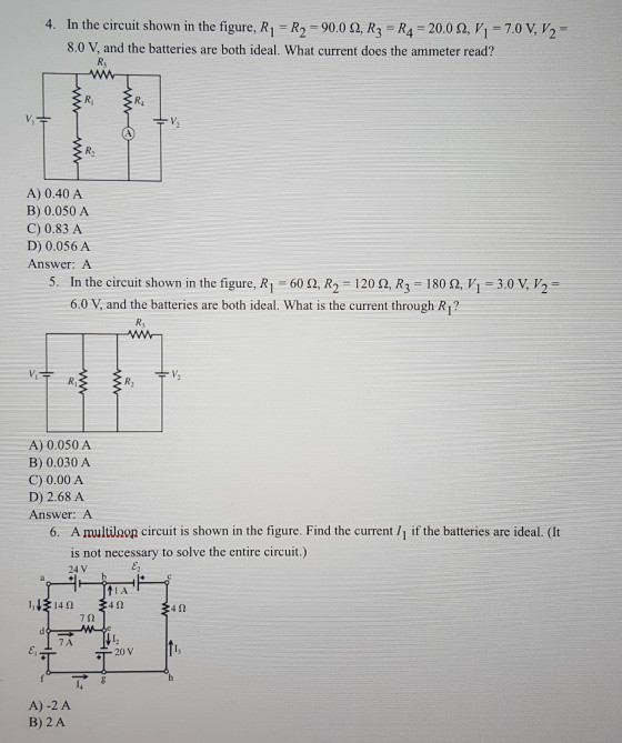 Solved 4. In the circuit shown in the figure, R1-R2-90.0 Ω, | Chegg.com