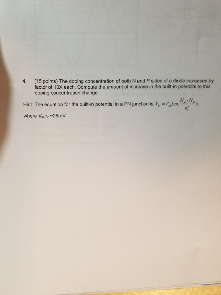 Solved (15 points) The doping concentration of both N and P | Chegg.com