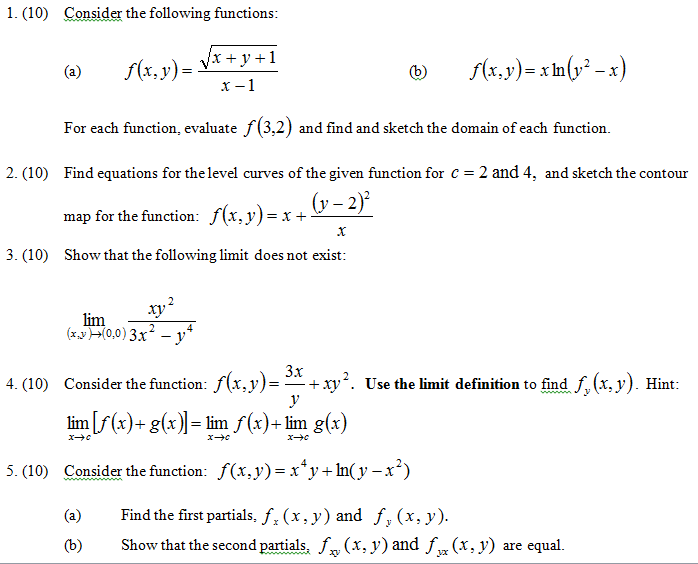 Solved Consider The Following Functions F X Y F X