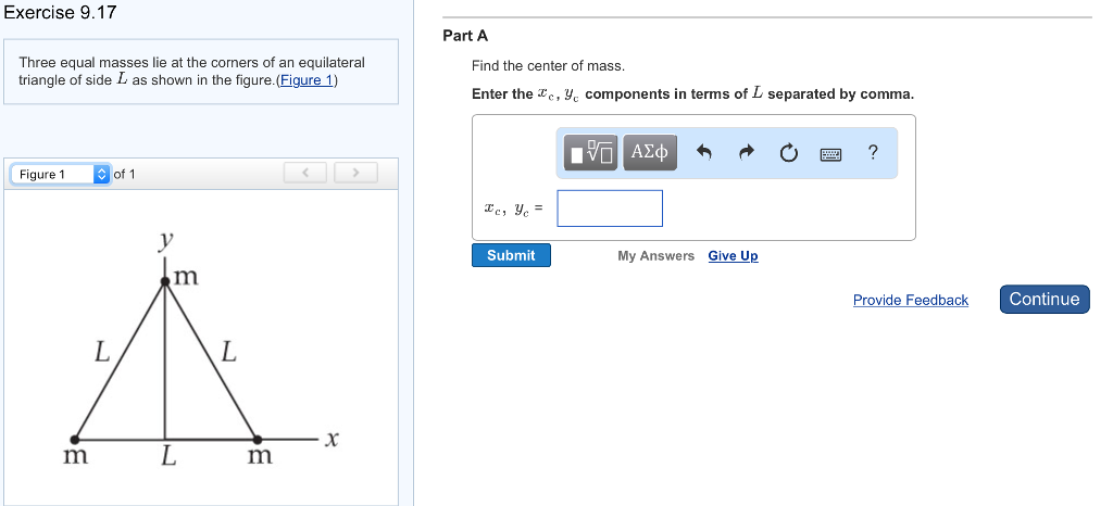 Solved Three equal masses lie at the corners of an | Chegg.com