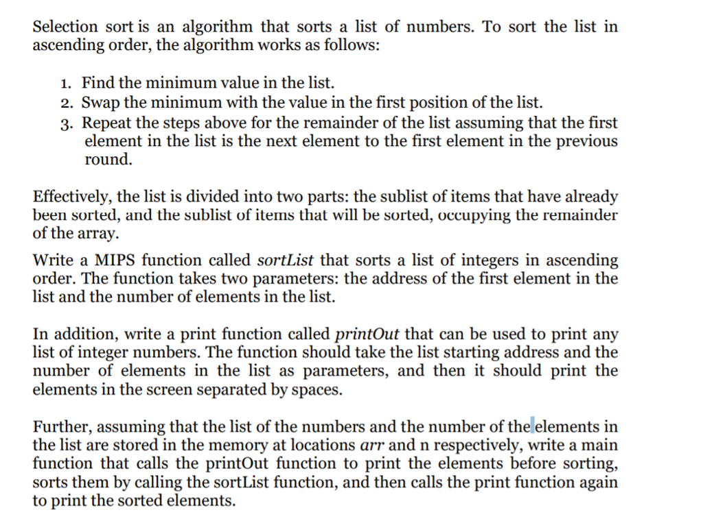 Solved Selection Sort Is An Algorithm That Sorts A List Of 5274