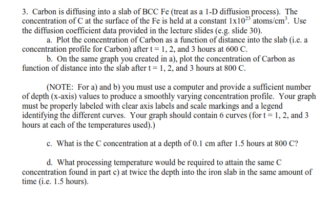 Carbon is diffusing into a slab of BCC Fe (treat as a | Chegg.com