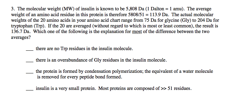 Solved The molecular weight (MW) of insulin is known to be | Chegg.com