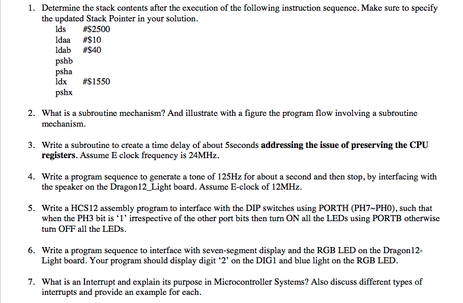 Solved Determine the stack contents after the execution of | Chegg.com