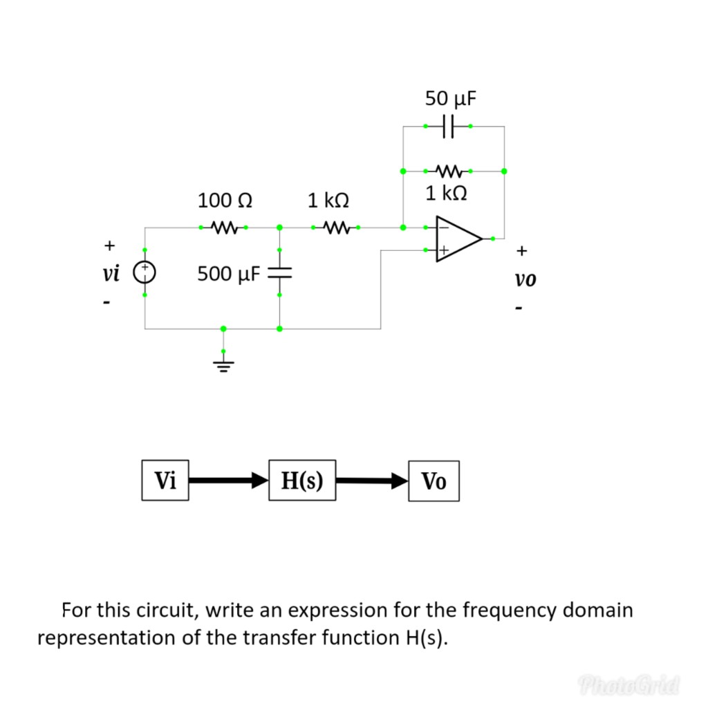 Solved 50 μF 100 Ω 1kΩ 1 Vl VO Vi Vo For this circuit, write | Chegg.com