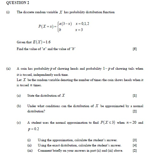 Solved QUESTION 2 (1 The discrete random variable I has | Chegg.com