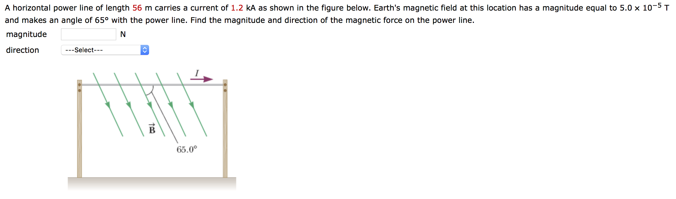 Solved A horizontal power line of length 56 m carries a | Chegg.com
