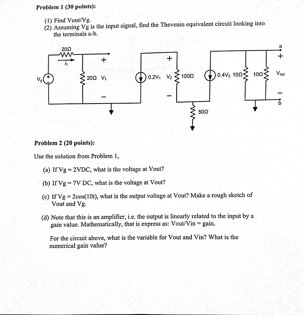 Solved Find Vout/Vg. Assuming Vg is the input signal, find | Chegg.com