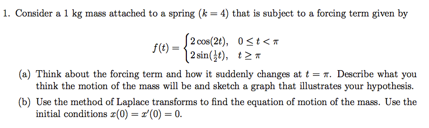 Solved Consider a 1 kg mass attached to a spring (k = 4) | Chegg.com