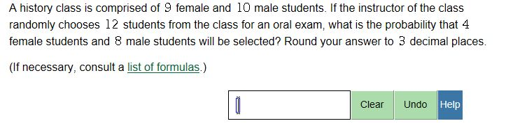 Solved A history class is comprised of 9 female and 10 male | Chegg.com