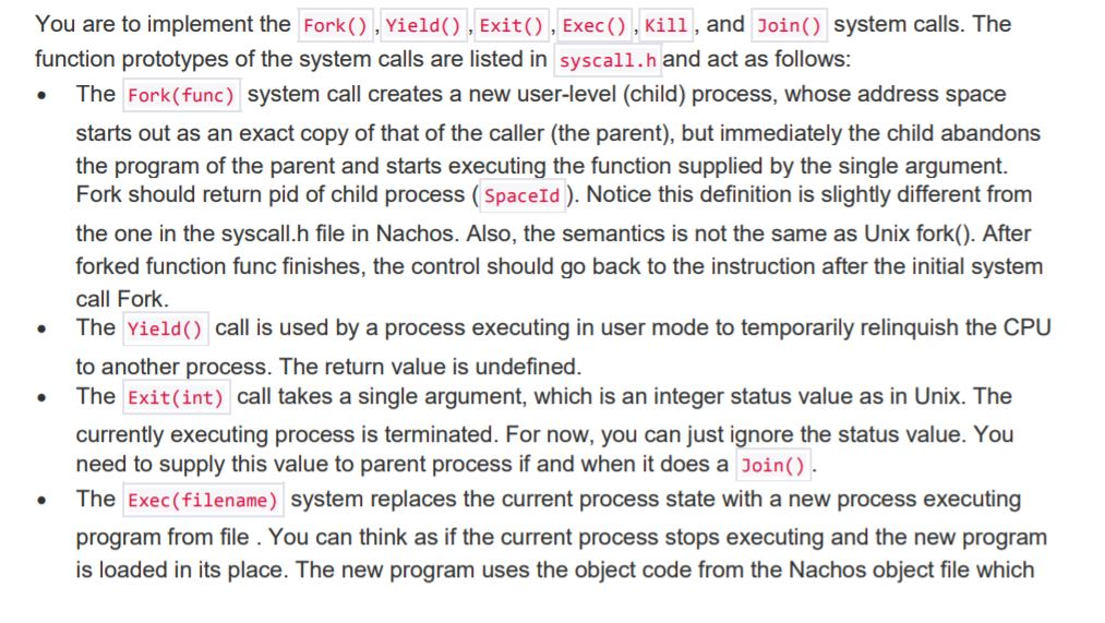 You are to implement the Fork() , Yield) , Exit | Chegg.com