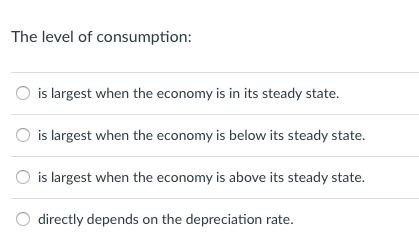 Solved The level of consumption: is largest when the | Chegg.com