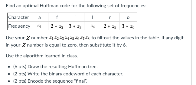 Solved Find an optimal Huffman code for the following set of | Chegg.com